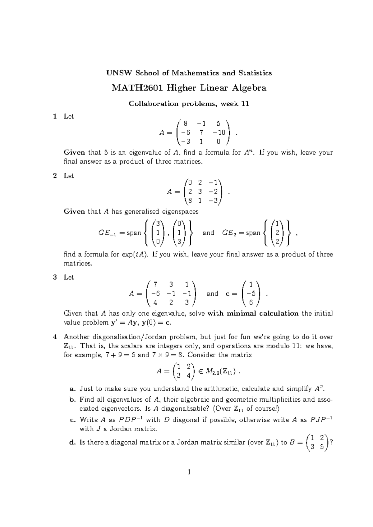 MATH2601 Collaborate 11 - UNSW School of Mathematics and Statistics MATH2601 Higher Linear ...