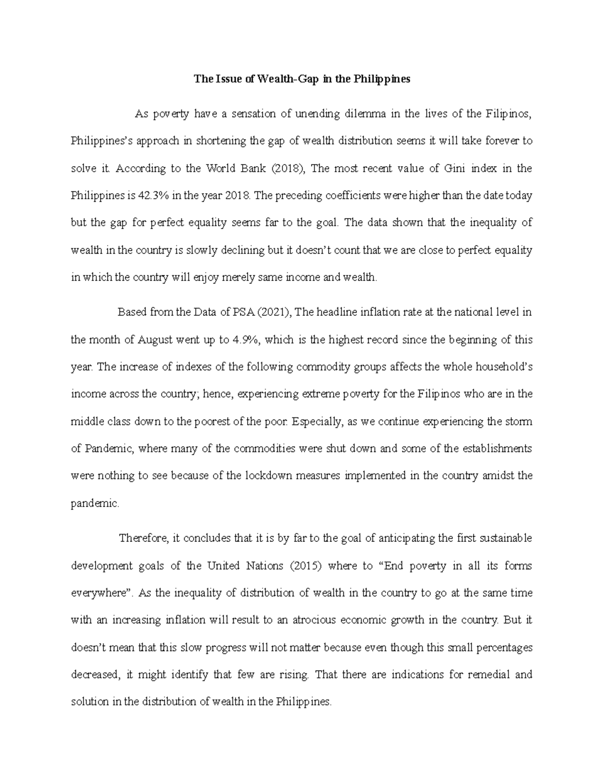 Distribution of Wealth of the Philippines - The Issue of Wealth-Gap in ...