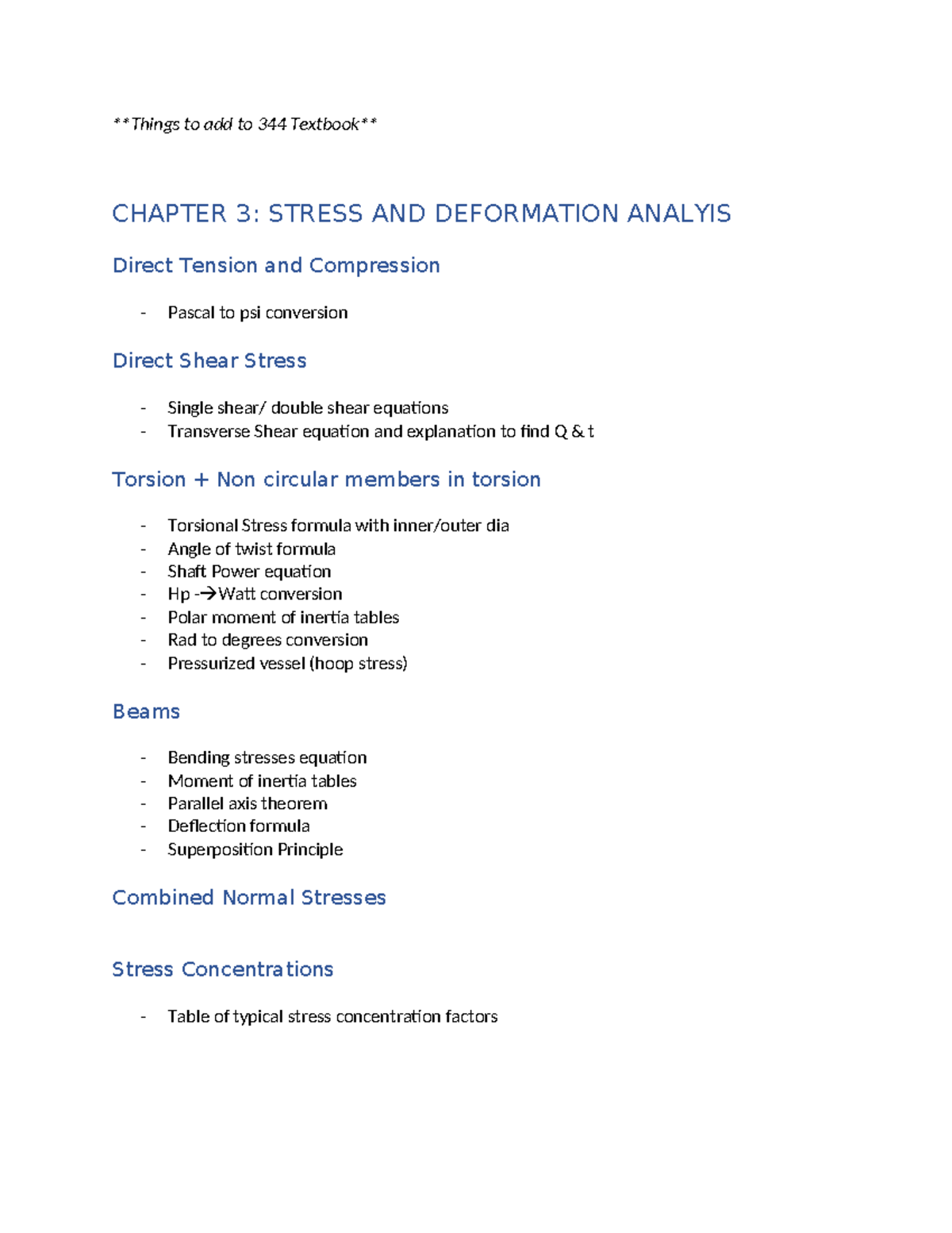 Midterm 1 Guide [Partial] - Things to add to 344 Textbook CHAPTER 3 ...