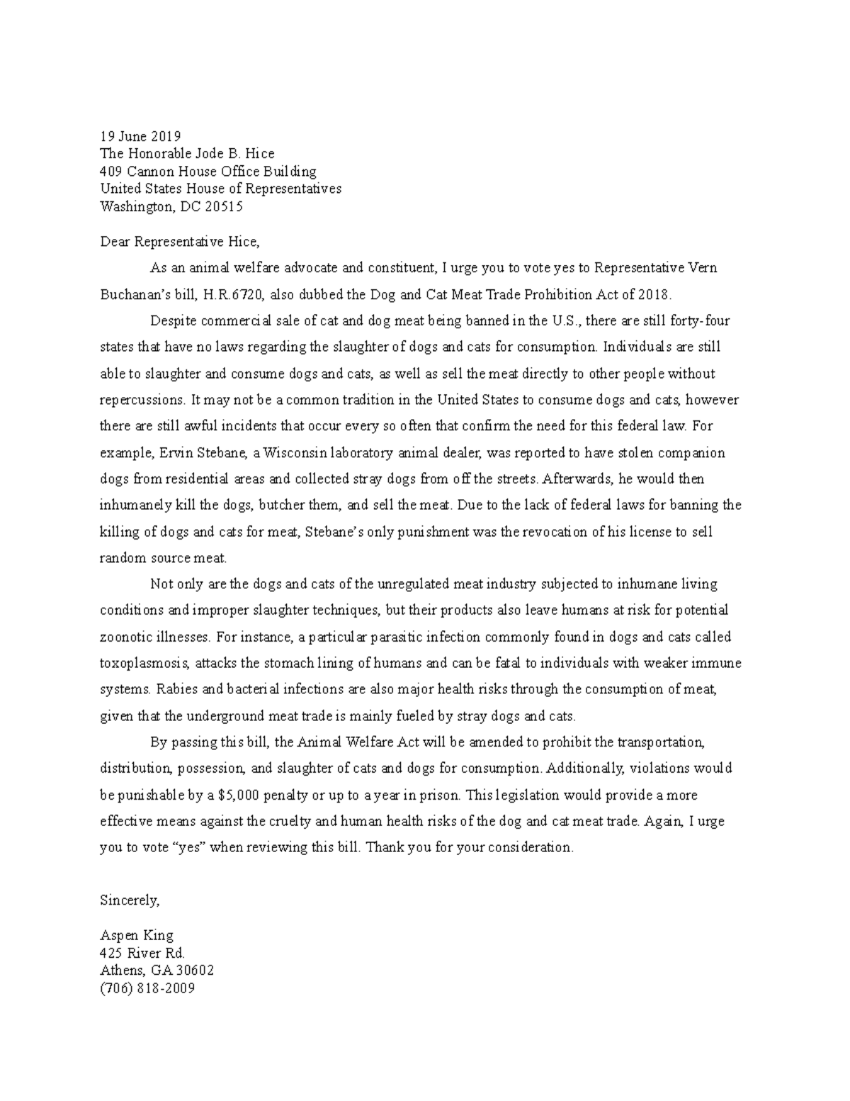 Congressional Letter - ADSC 4010 - 19 June 2019 The Honorable Jode B ...