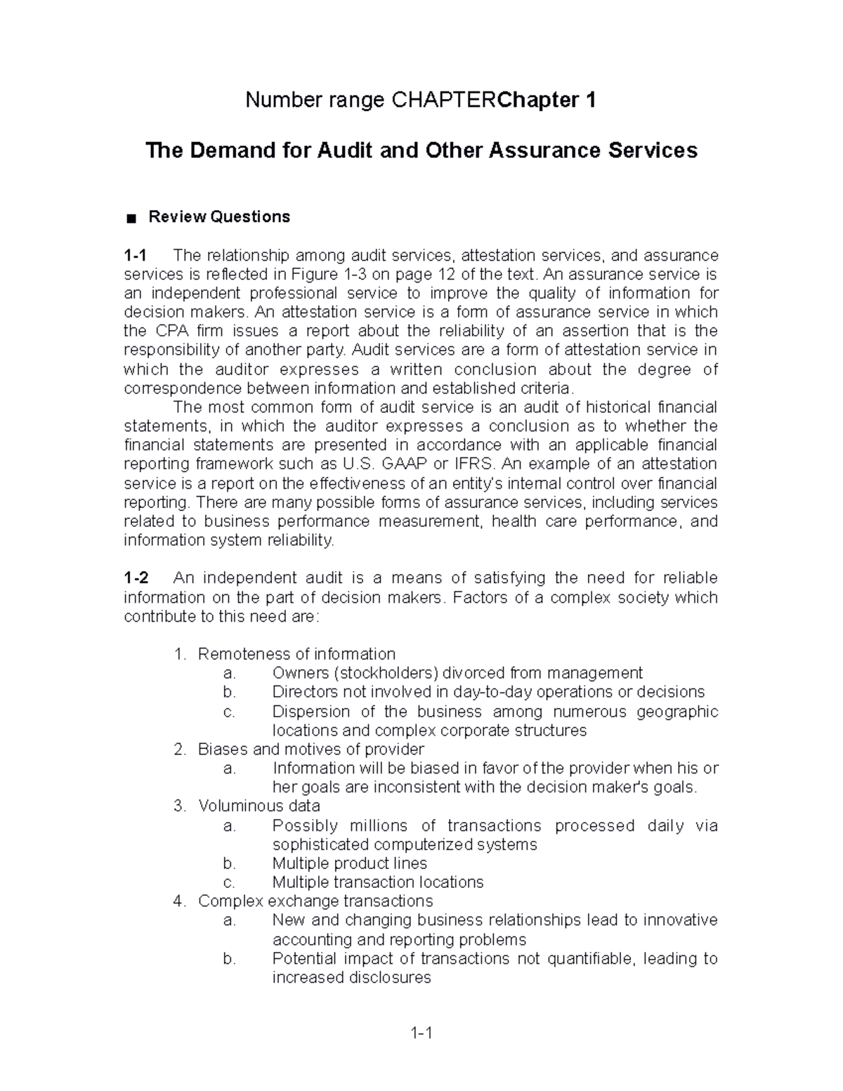 CH01 v1 - Done - Number range CHAPTERChapter 1 The Demand for Audit and ...