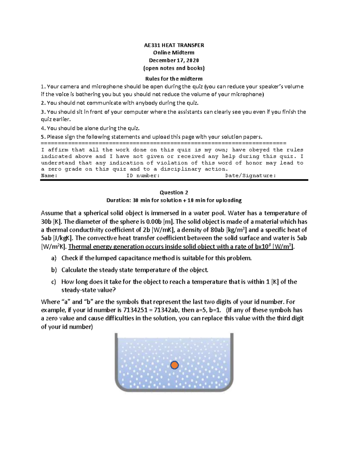 Heat midterm question 2 - AE331 HEAT TRANSFER Online Midterm December ...