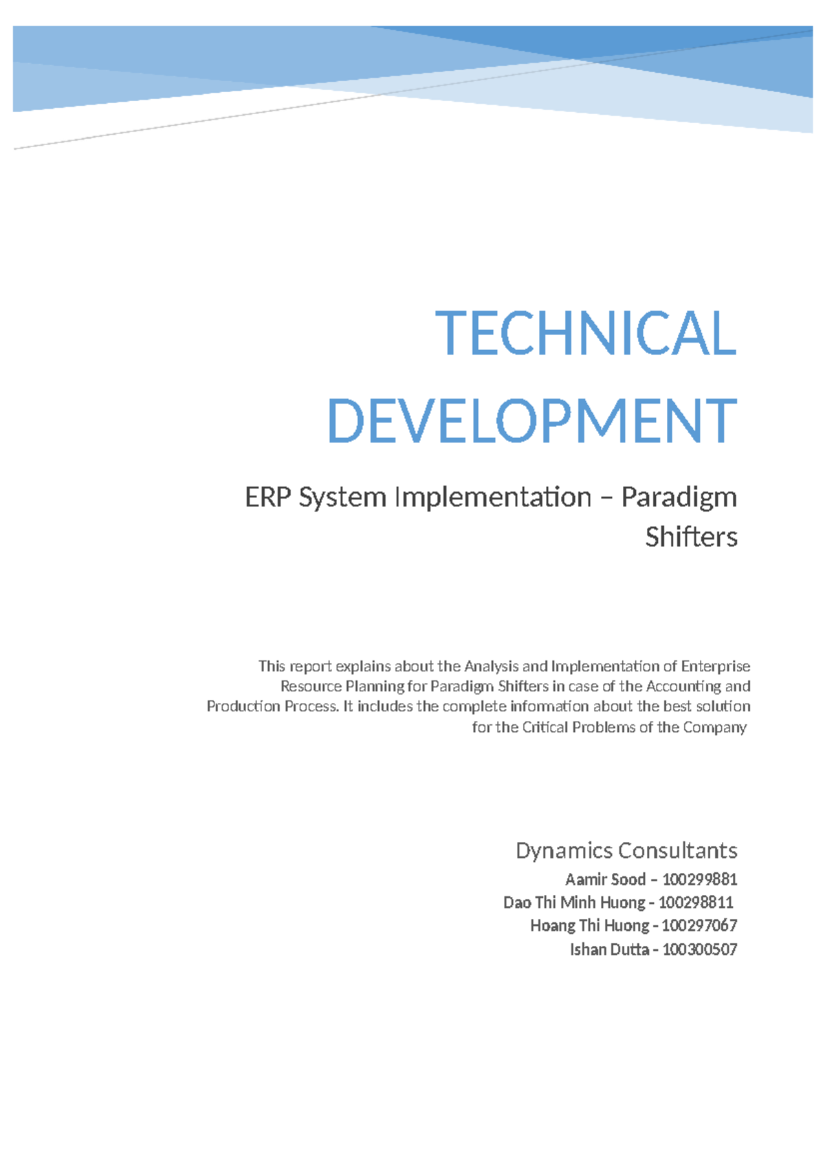 Technical Development ERP System Implementation for Paradigm Shifters ...