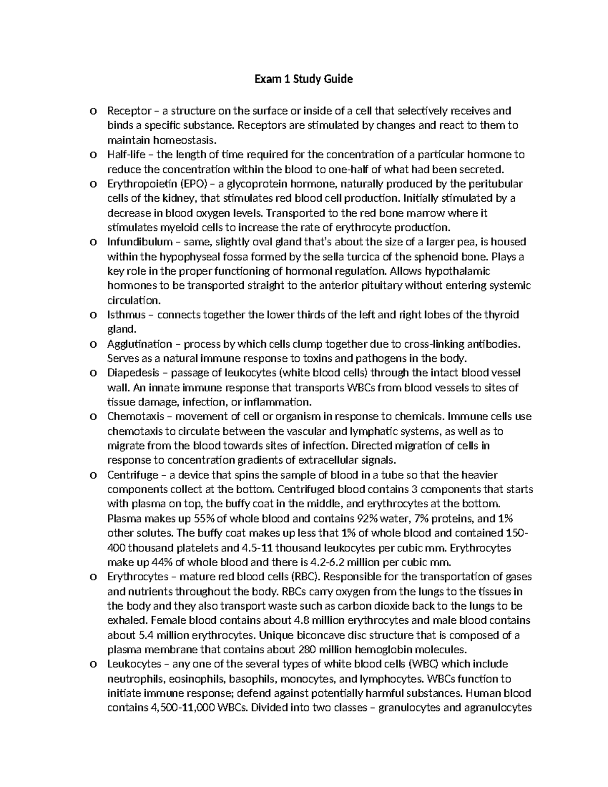 A&P Exam 1 Review - Exam #1 study guide - Exam 1 Study Guide o Receptor ...