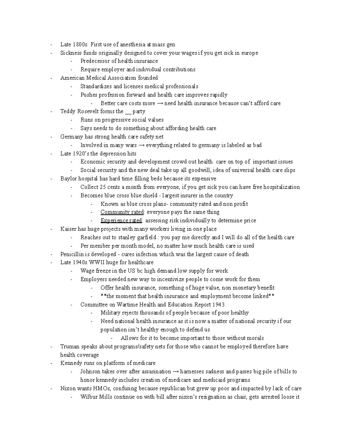 SPHU 3010 the history of the U.S. health care system - Late 1800s ...