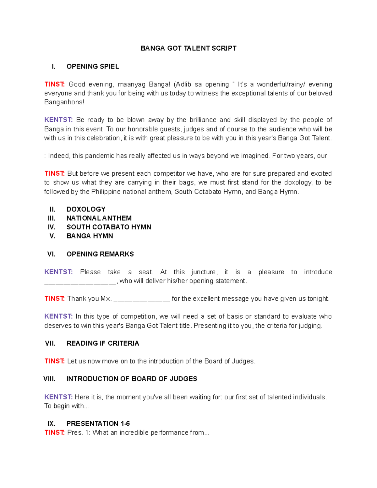 KENT Script para sa mga bobong katulad mo - BANGA GOT TALENT SCRIPT I ...