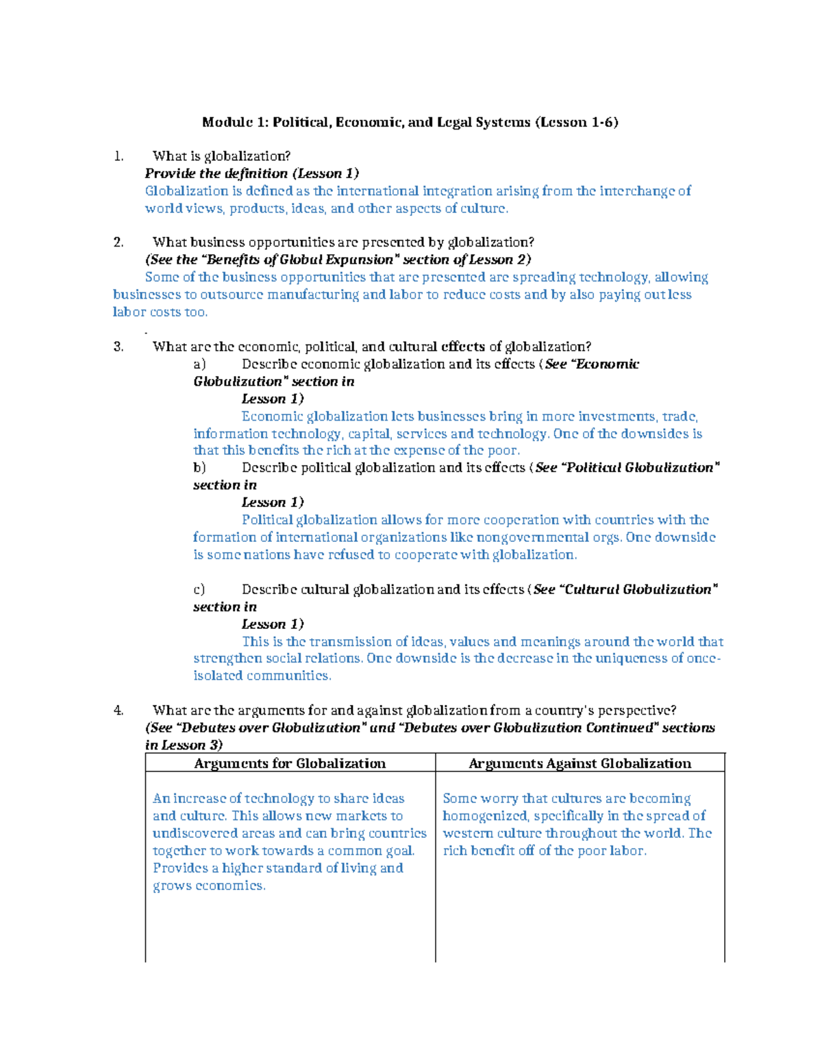 Globalization Paper - Module 1: Political, Economic, and Legal Systems (Lesson 1-6) What is ...
