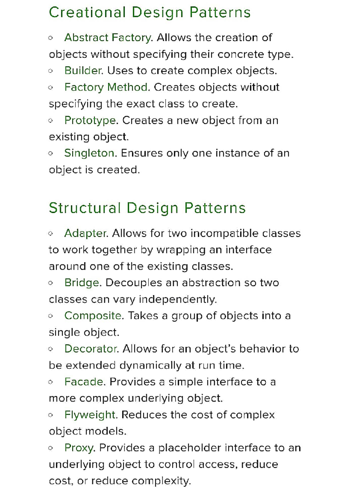 Types of Design Patterns - Object oriented software Engineering - Studocu Types of Design Patterns - Object oriented software Engineering - Studocu