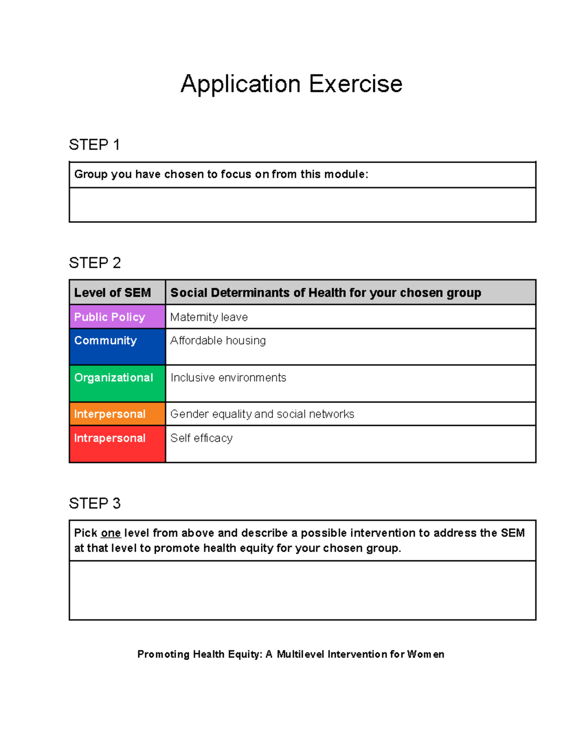 IHLT 232 Application Exercise-1 - Application Exercise STEP 1 Group you have chosen to focus on ...