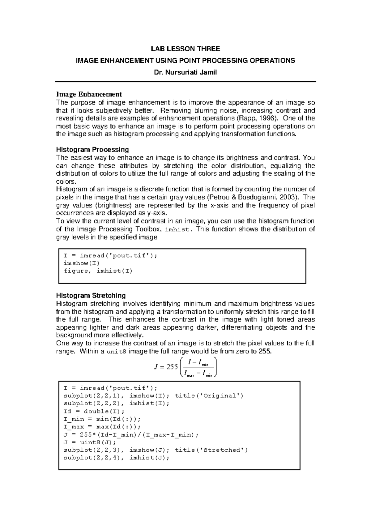 LAB Lesson Three - lab - LAB LESSON THREE IMAGE ENHANCEMENT USING POINT ...