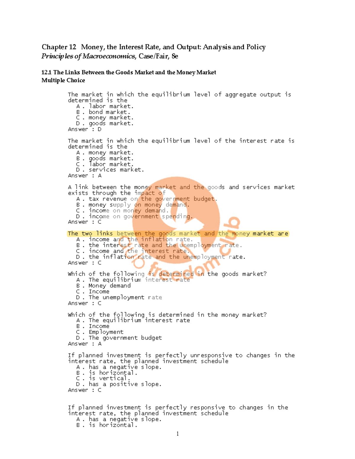 Chapter 27 - Money, the Interest Rate, and Output: Analysis and Policy ...