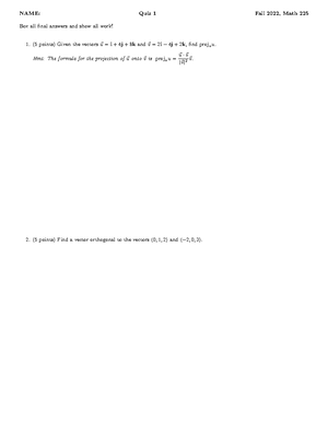 Final Exam Formula Sheet - Math 225 Calculus III Final Exam Final Exam ...