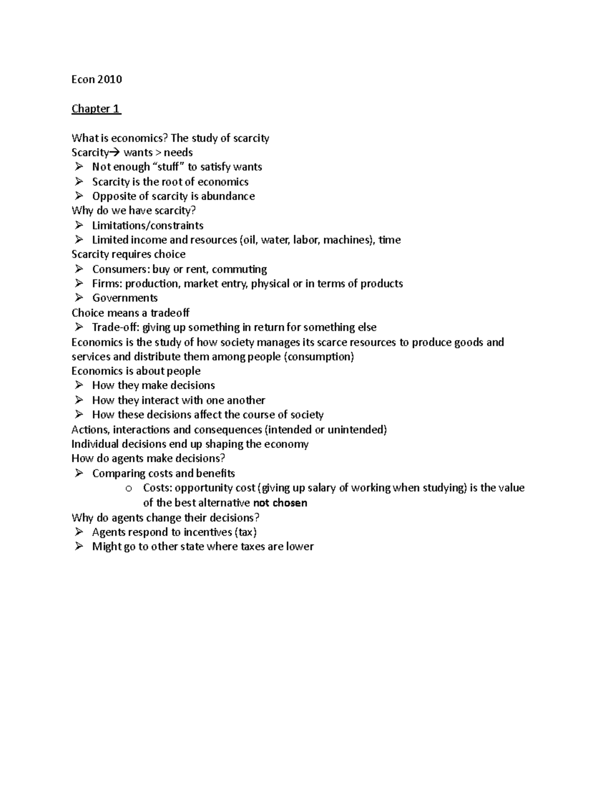 Econ 2010 - Lecture notes - Econ 2010 Chapter 1 What is economics? The ...