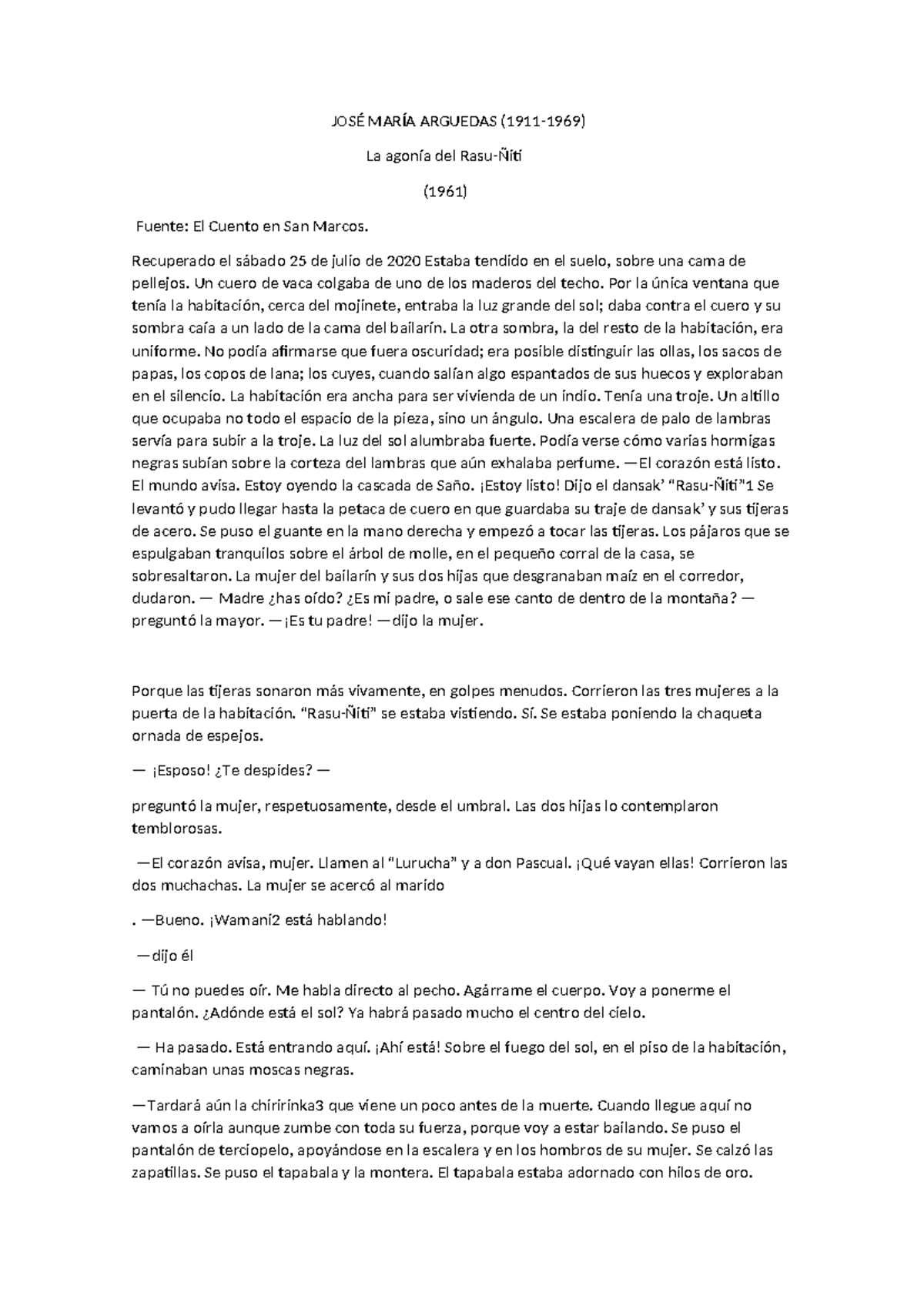 Obra de plan lector - dadaw - JOSÉ MARÍA ARGUEDAS (1911-1969) La agonía ...