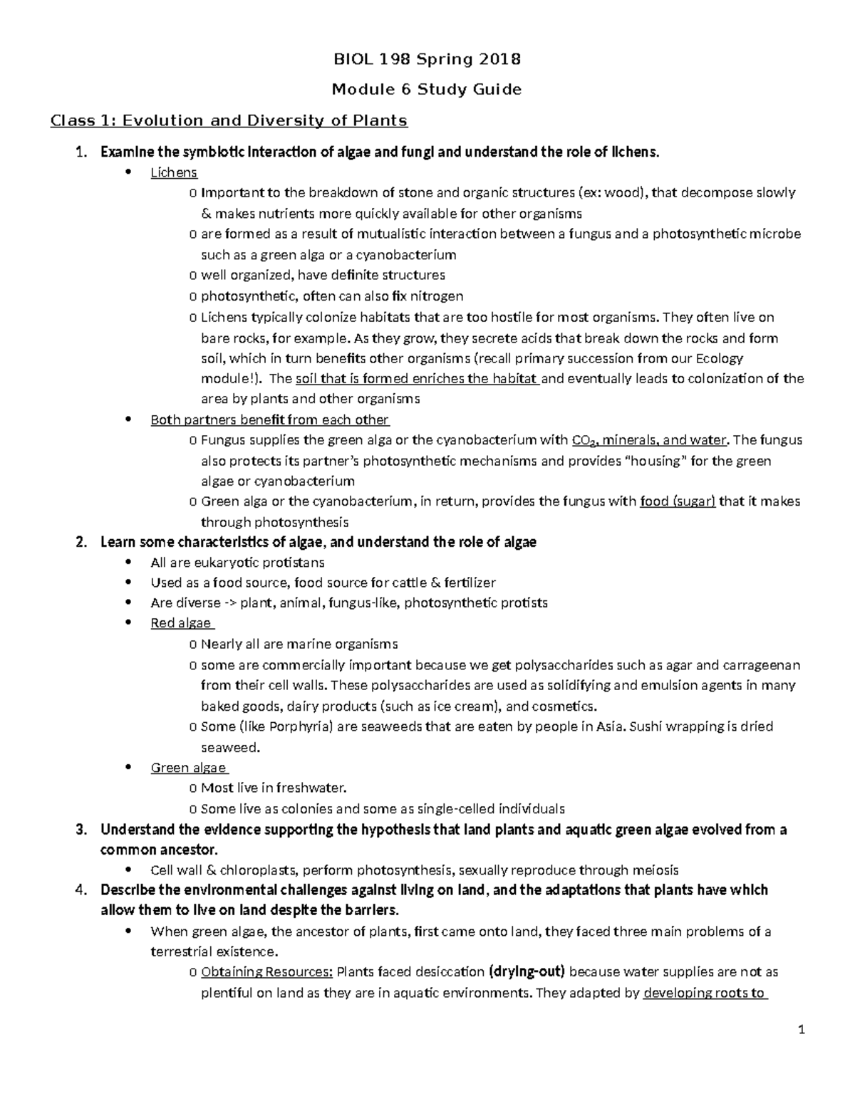 BIOL 198 Spring 2018 Module 6 Study Guide - BIOL 198 Spring 2018 Module ...
