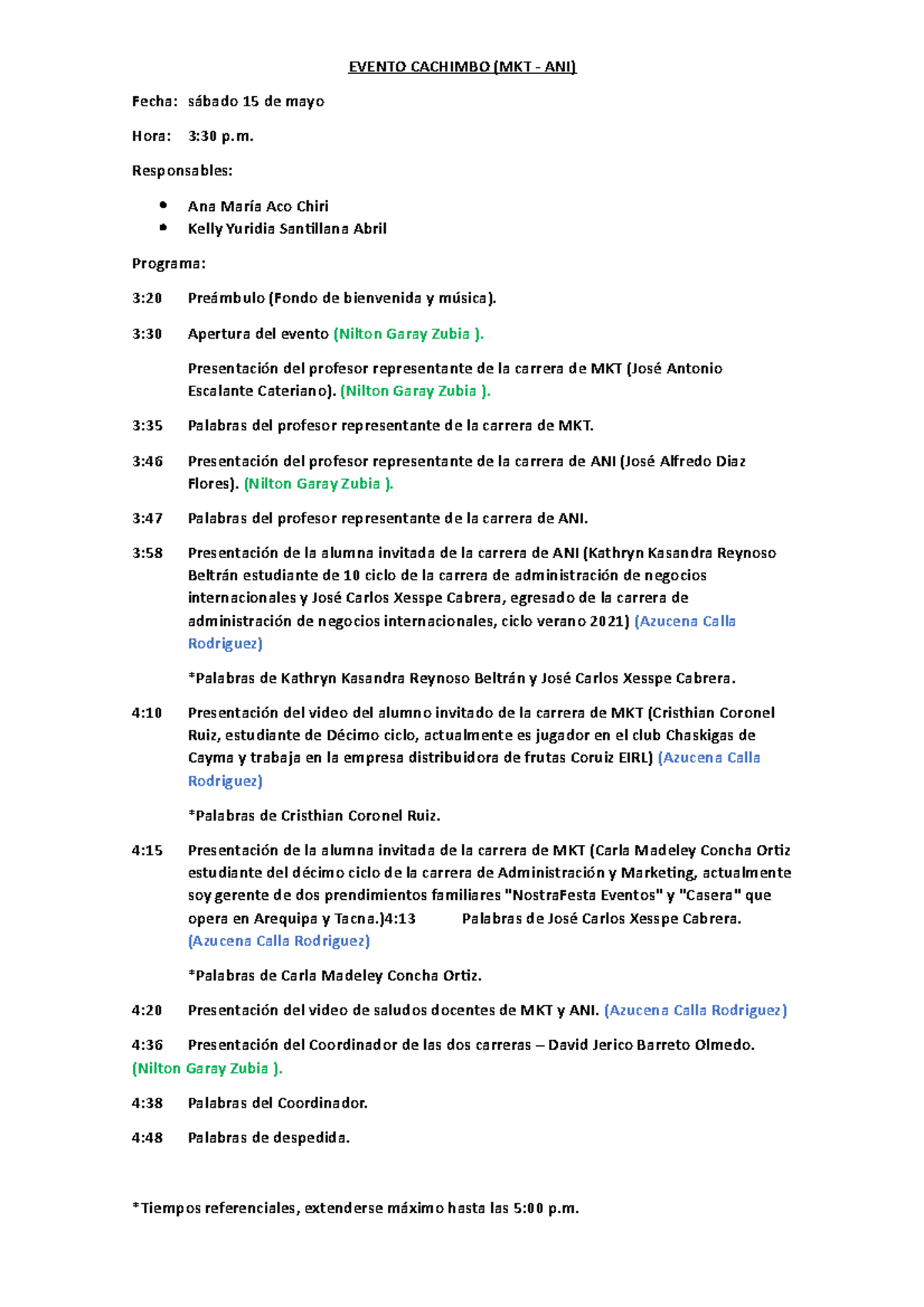 Programa Evento Cachimbo PARA EVENTO 2021 - GESTIÓN SOCIAL DEL AMBIENTE ...