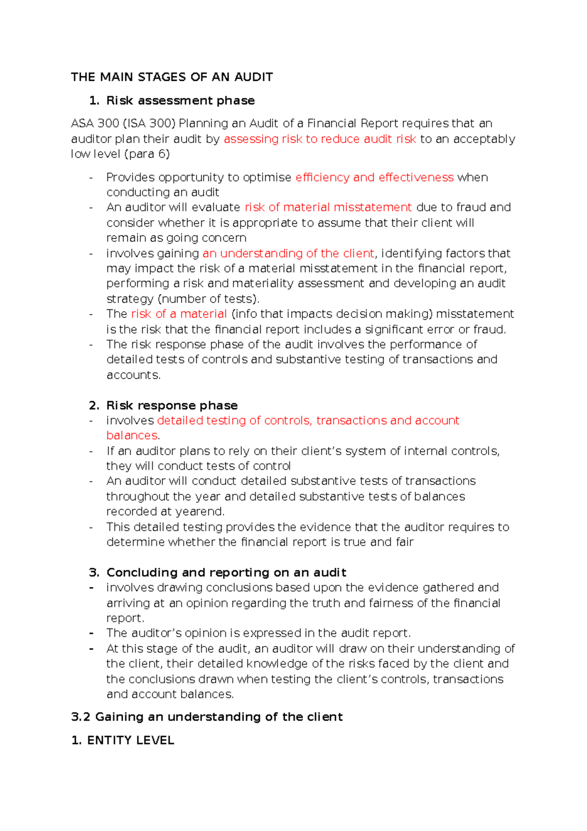 Note Chapter 3 - summary of textbook - THE MAIN STAGES OF AN AUDIT Risk ...