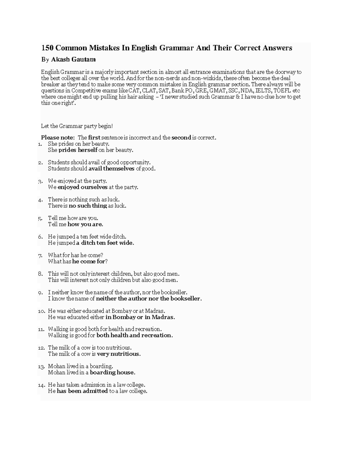 150 Common Mistakes In English Grammar And Their Correct Answers - And ...