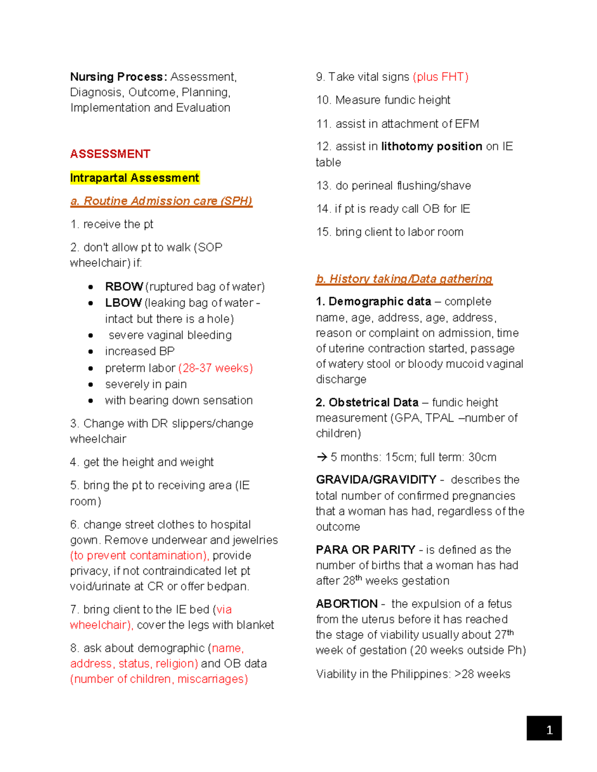 DR-RD- Notes Skills-LAB - Nursing Process: Assessment, Diagnosis ...