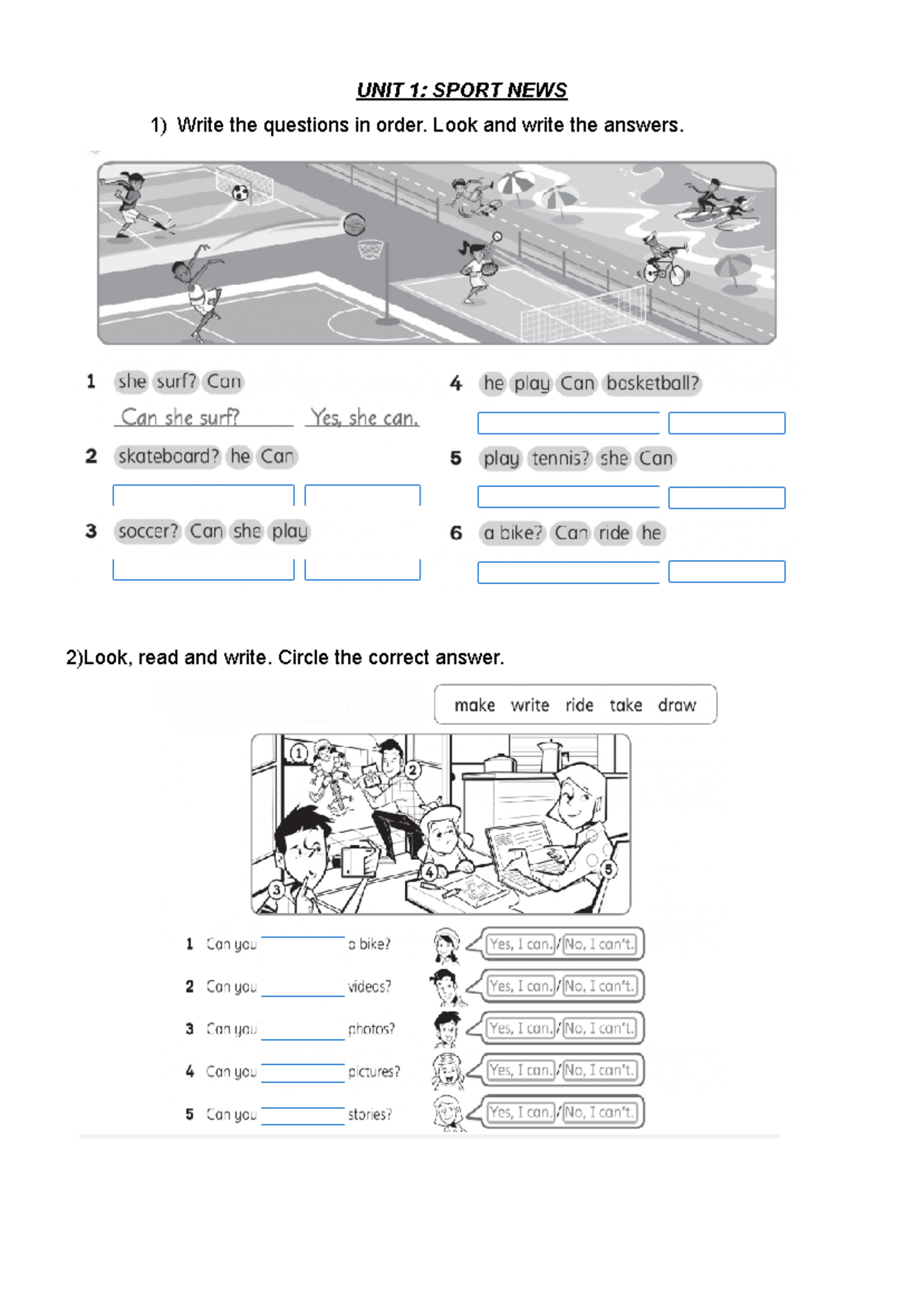 4th grade booklet - UNIT 1: SPORT NEWS Write the questions in order ...