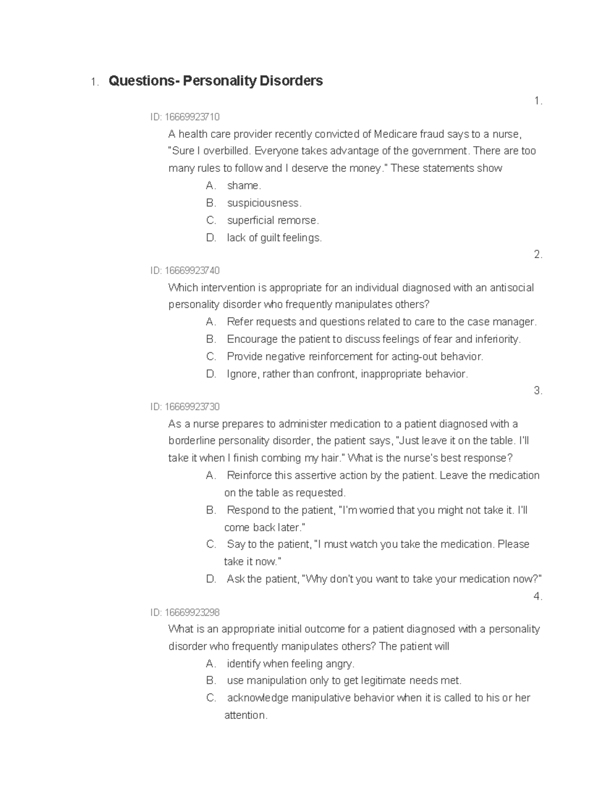 Personality D Os review questions (without answers) - Tagged - 1 ...