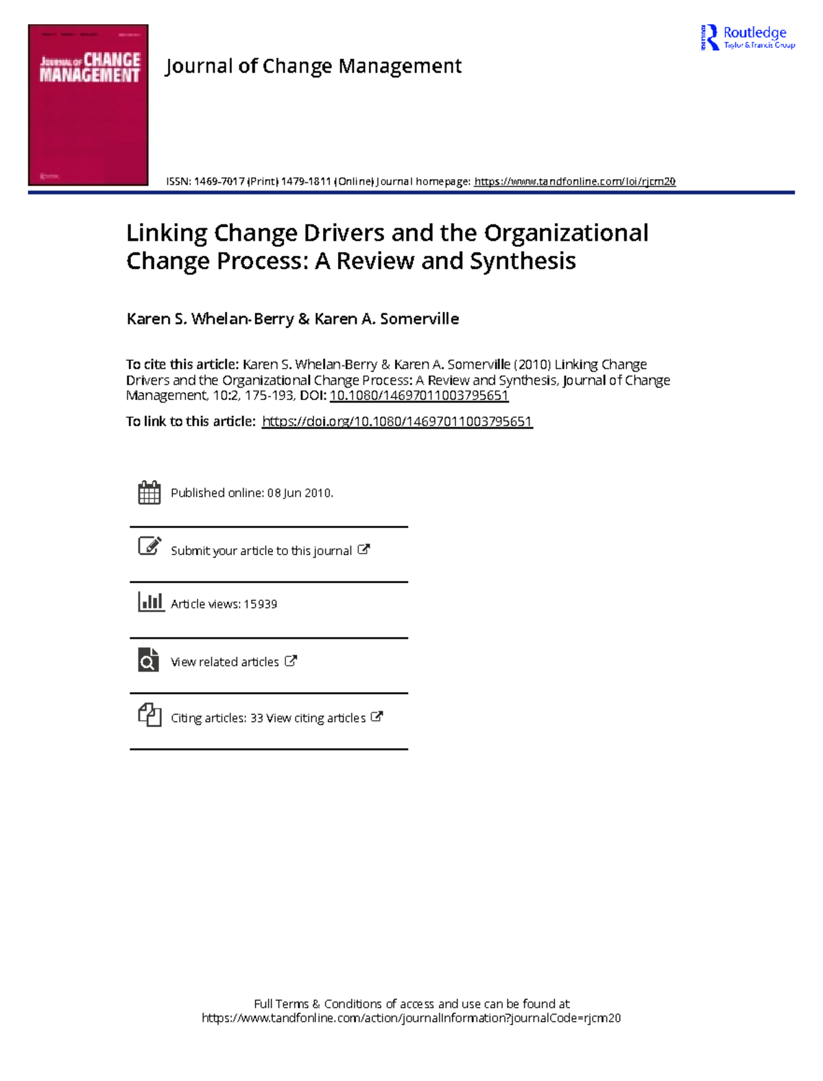Linking Change Drivers and the Organizational Change Process A Review ...