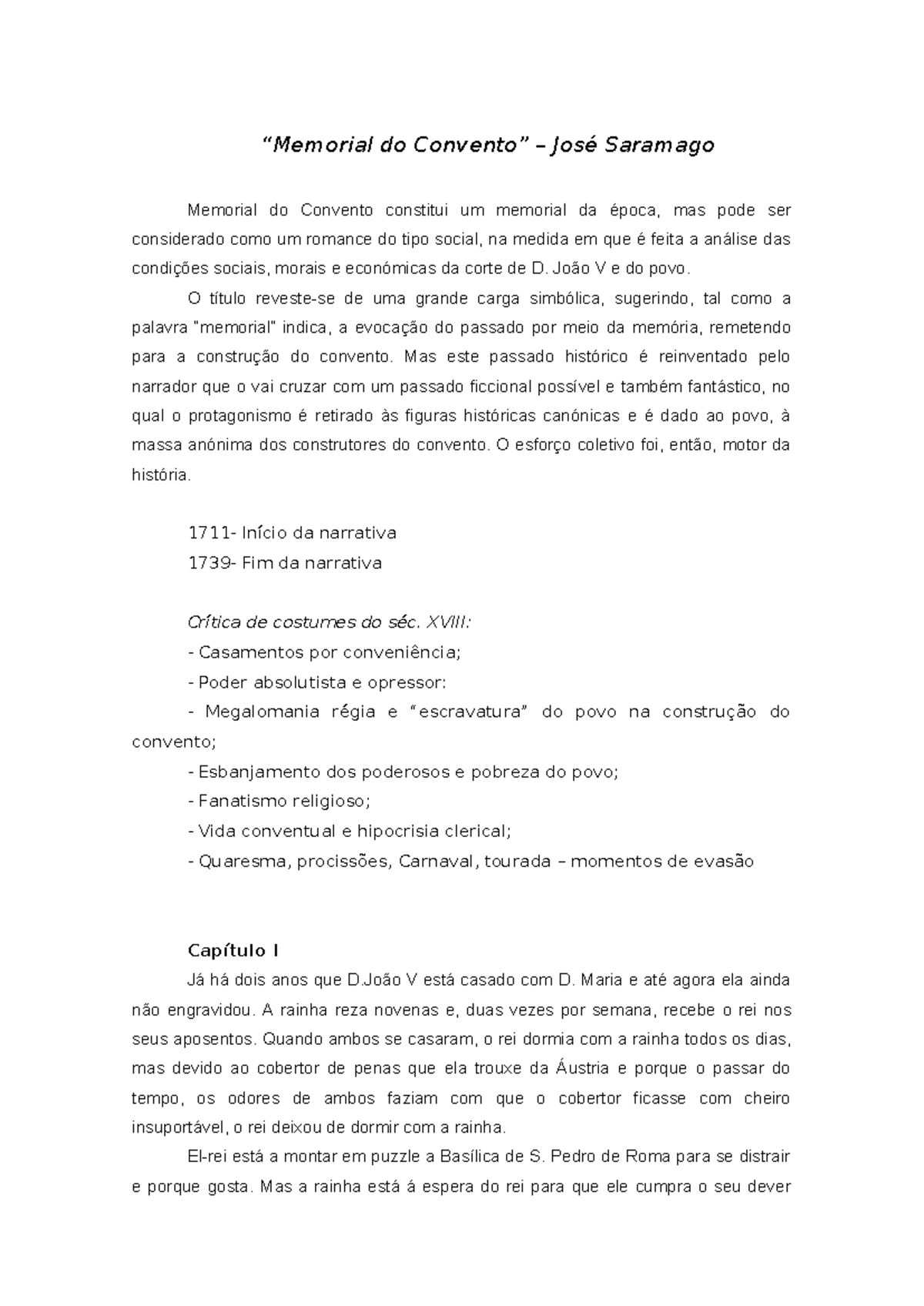Memorial do Convento - “Memorial do Convento” – José Saramago Memorial ...
