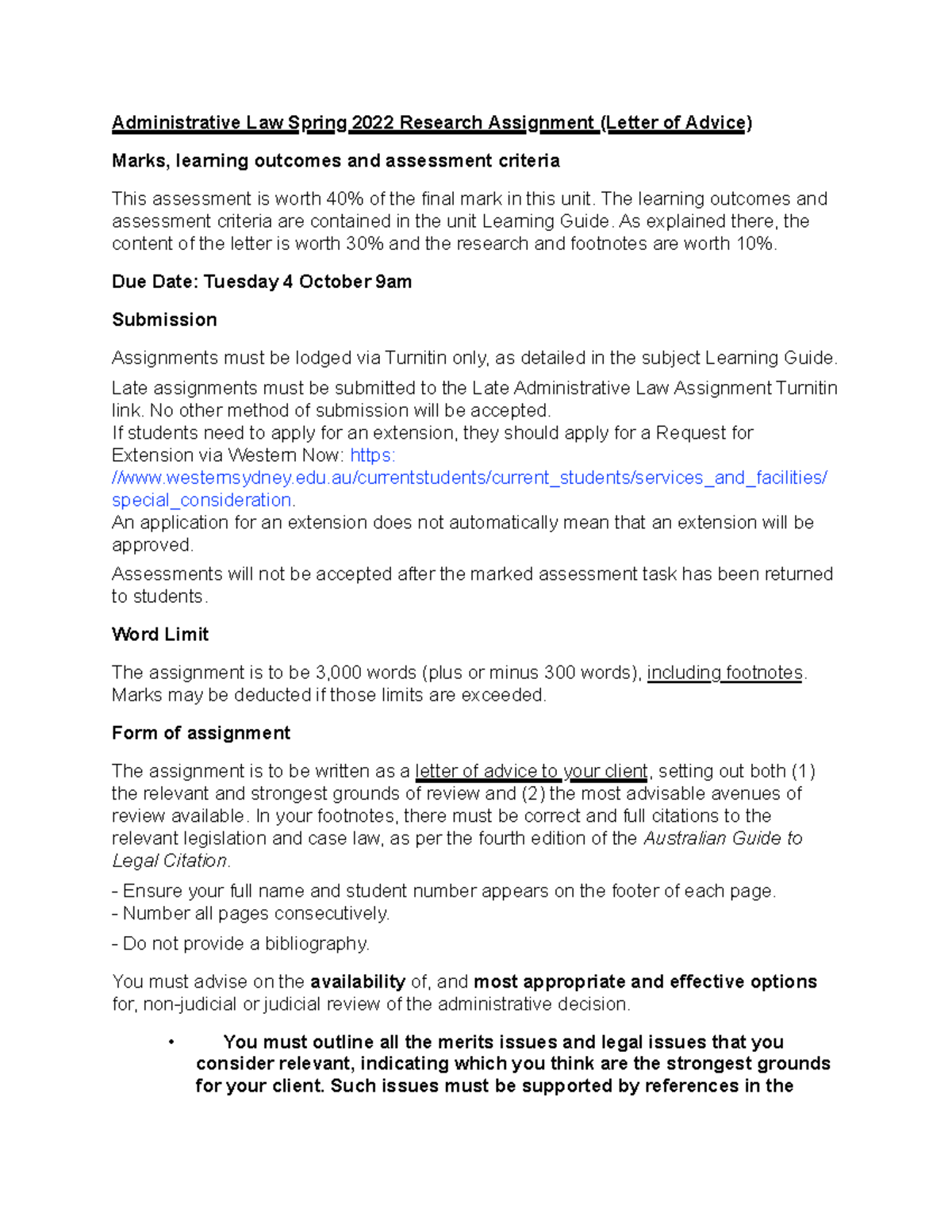 Administrative Law Spring 2022 Research Assignment Marking Guide for ...