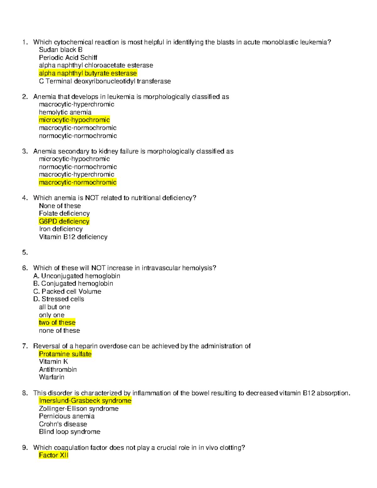 Hematology EXAM - practice questions - Which cytochemical reaction is ...