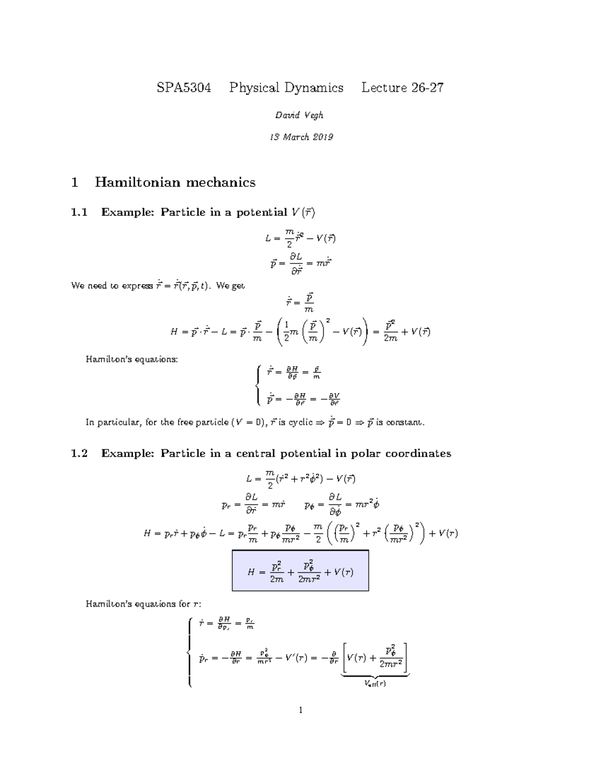 PHD-lecture 26-27 - PhD Physical Dynamics - Lecture 26-27 (QMUL ...