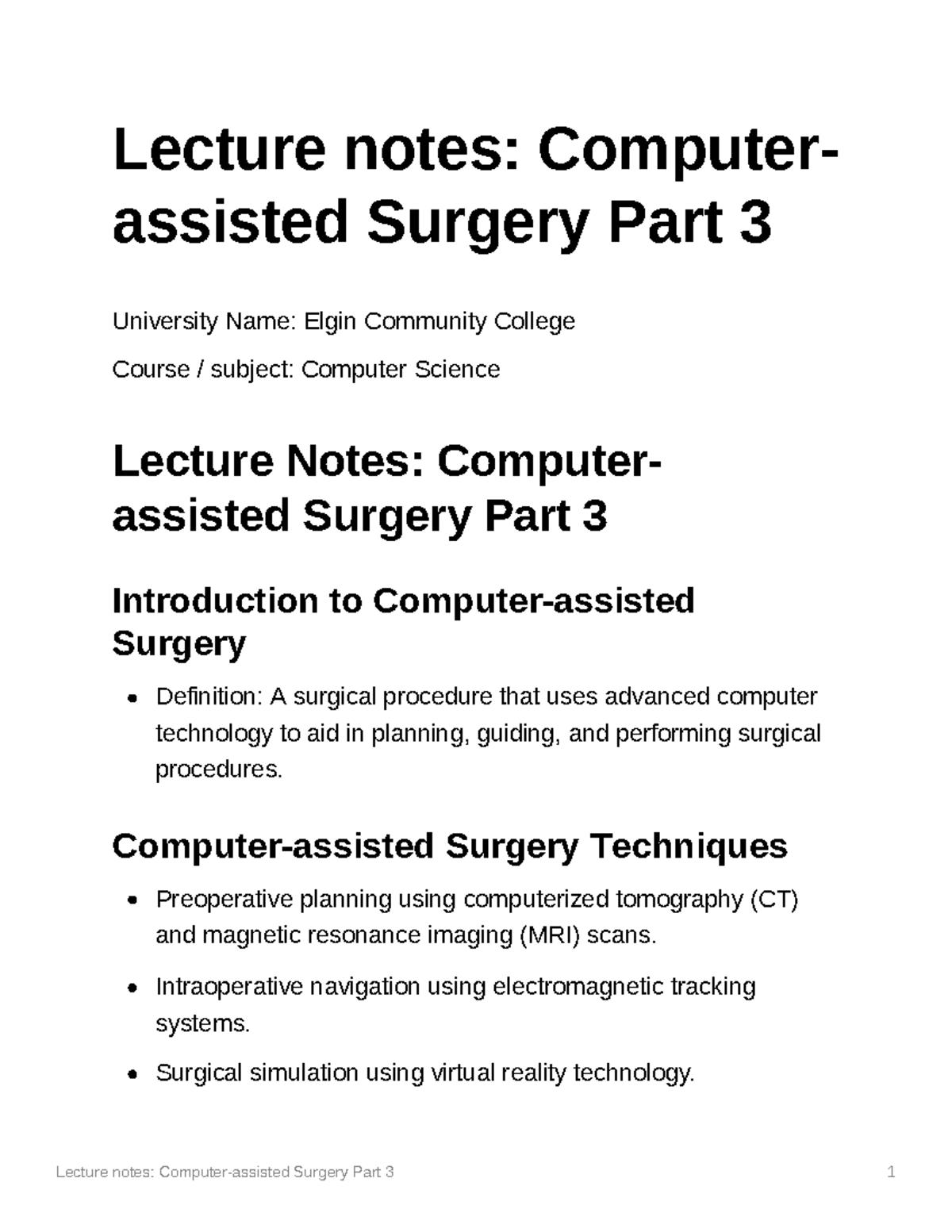 Lecture notes Computer-assisted Surgery Part 3 - Computеr-assistеd ...