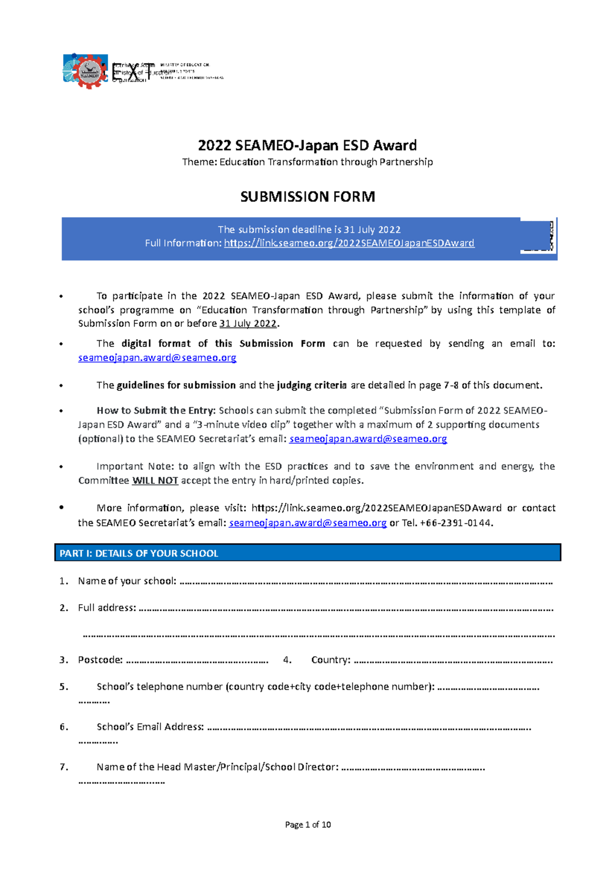 2022 Seameo Japan ESD Award - 2022 SEAMEO-Japan ESD Award Theme ...
