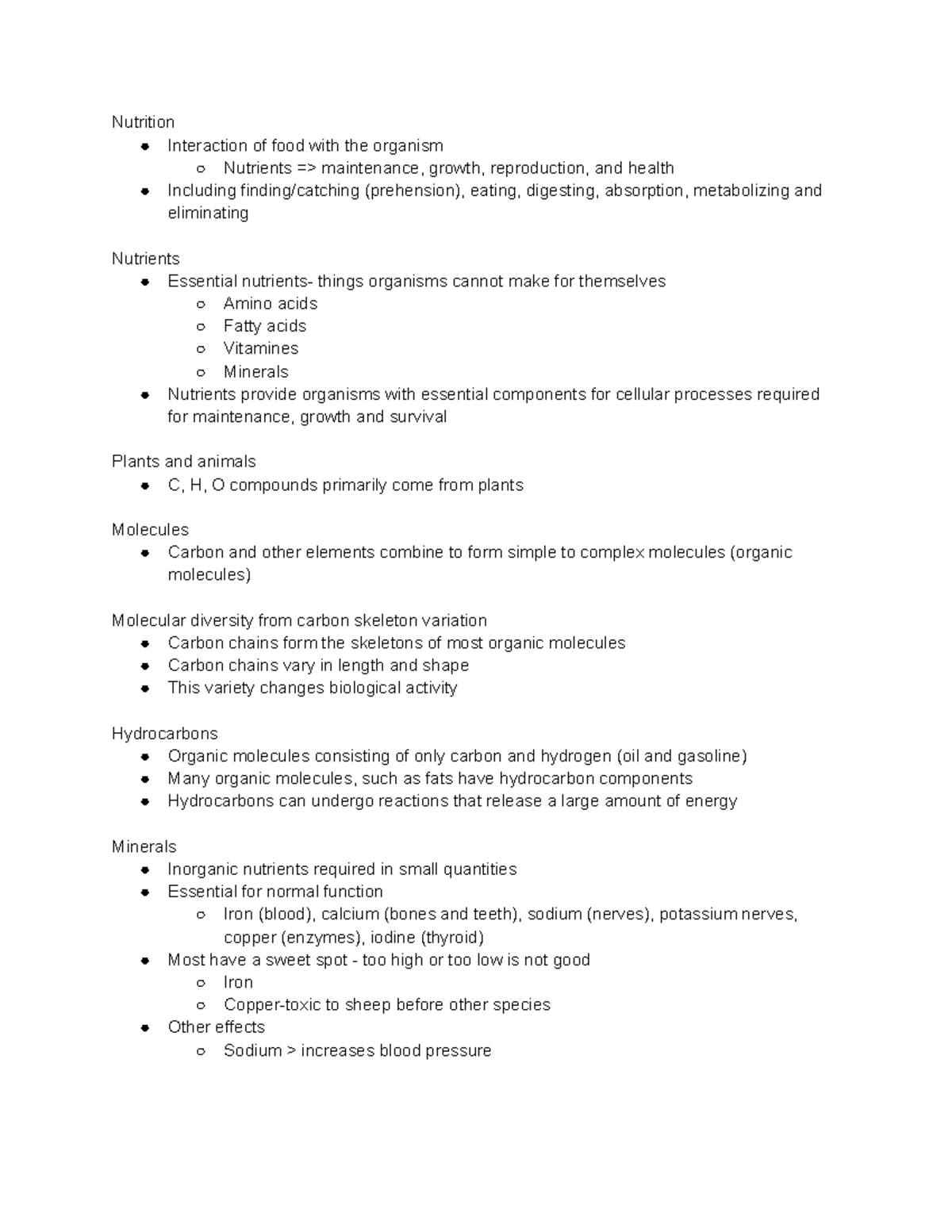 BIOL1050 Module 2 Lecture 1 - Nutrition Interaction of food with the ...