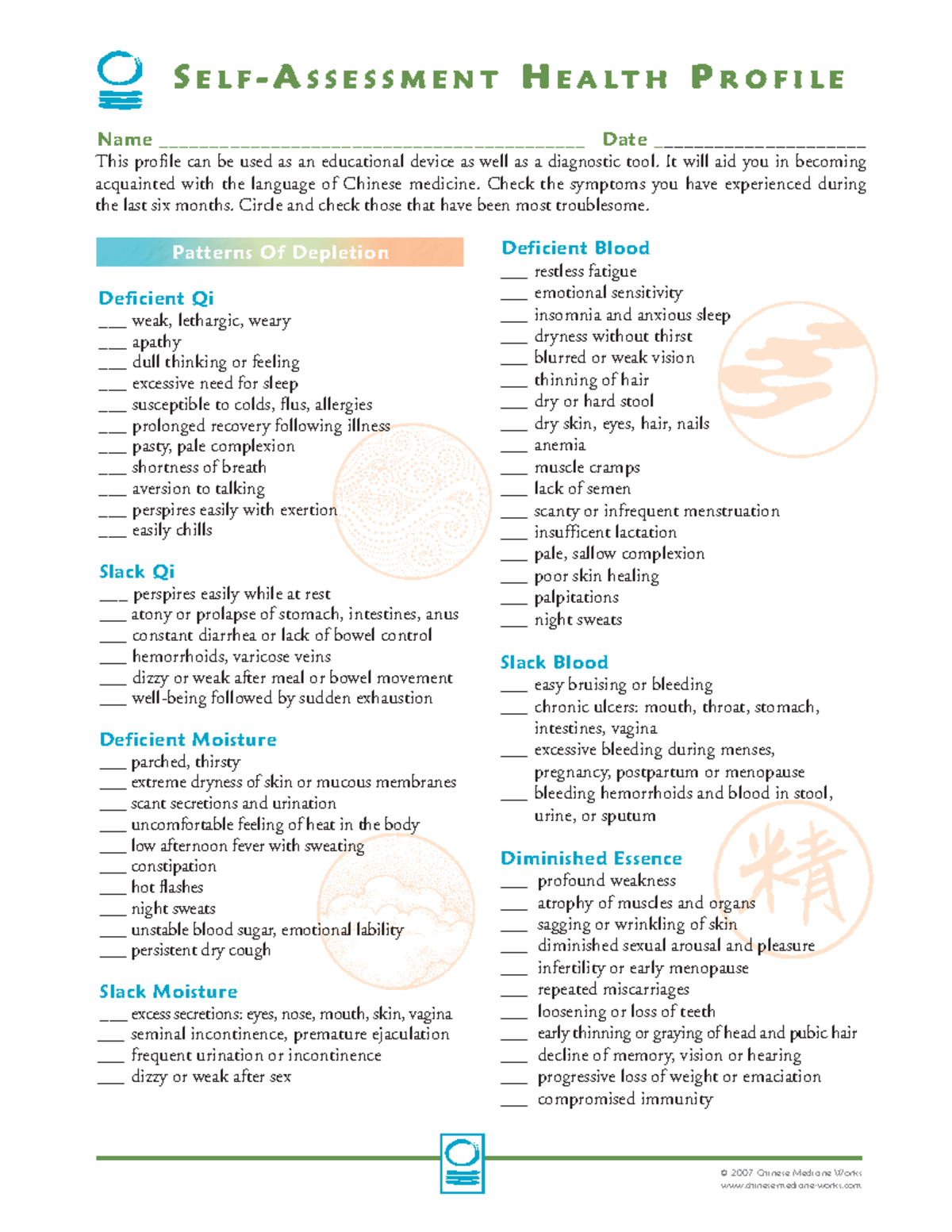 TCM self-assess health profile - SELF-ASSESSMENT HEALTH PROFILE Name ...