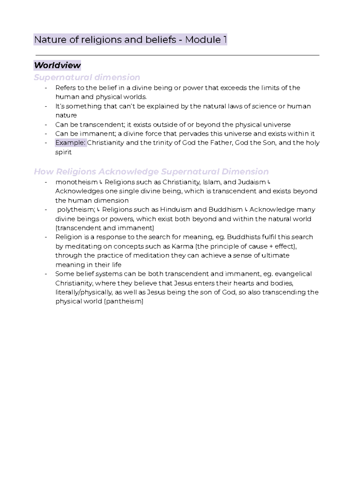 SOR Module 1 Summary - Nature of religions and beliefs - Module 1 ...