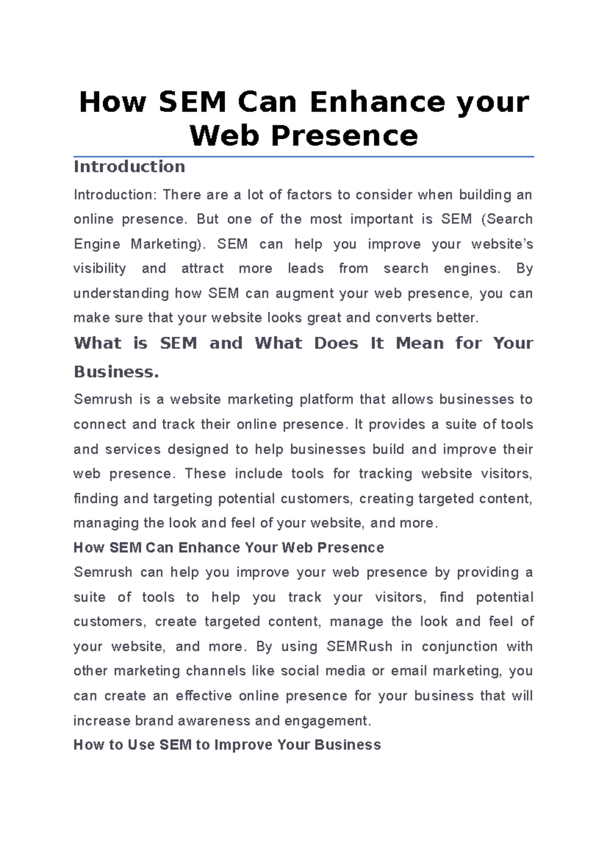 How SEM Can Enhance your Web Presence - How SEM Can Enhance your Web ...