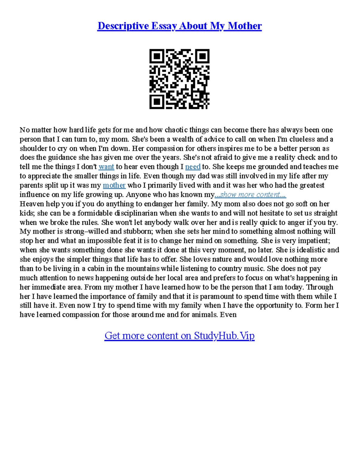 Example Of A Descriptive Essay - Descriptive Essay About My Mother No ...