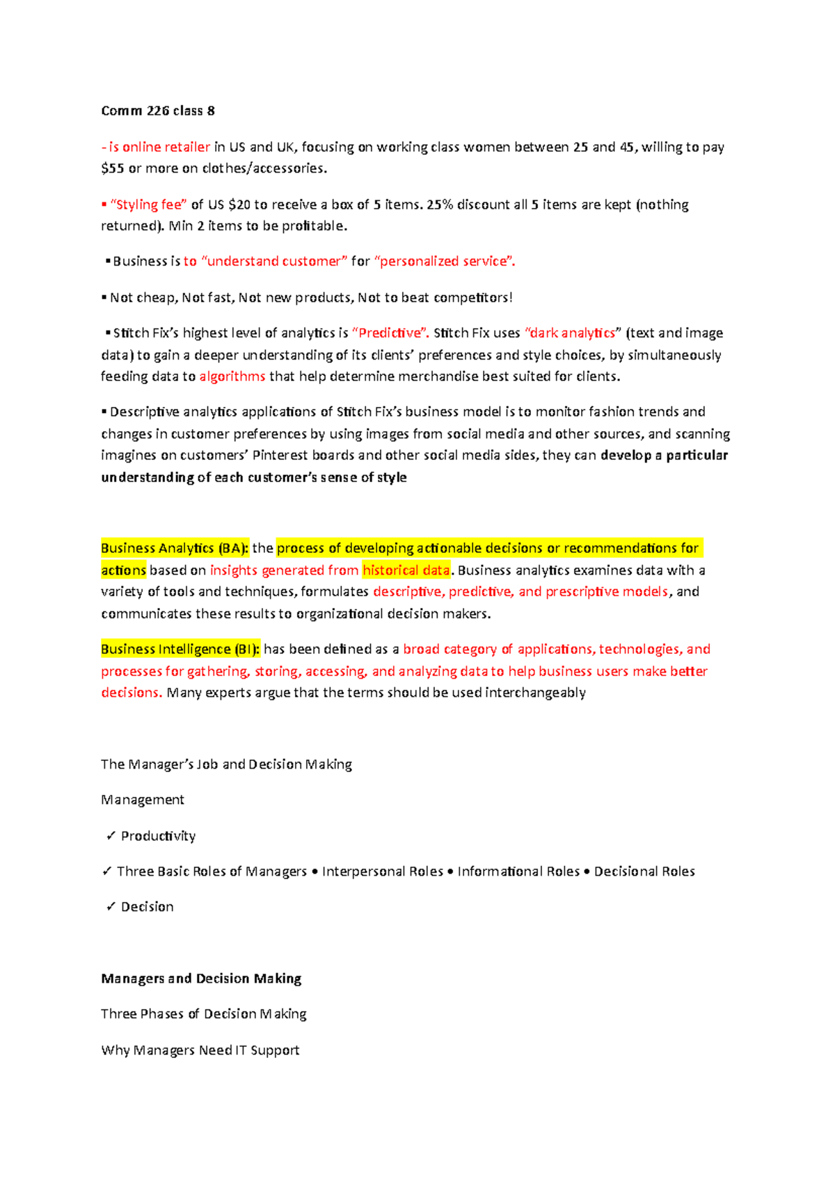 Comm 226 class 8 - lecture note - Comm 226 class 8 is online retailer ...