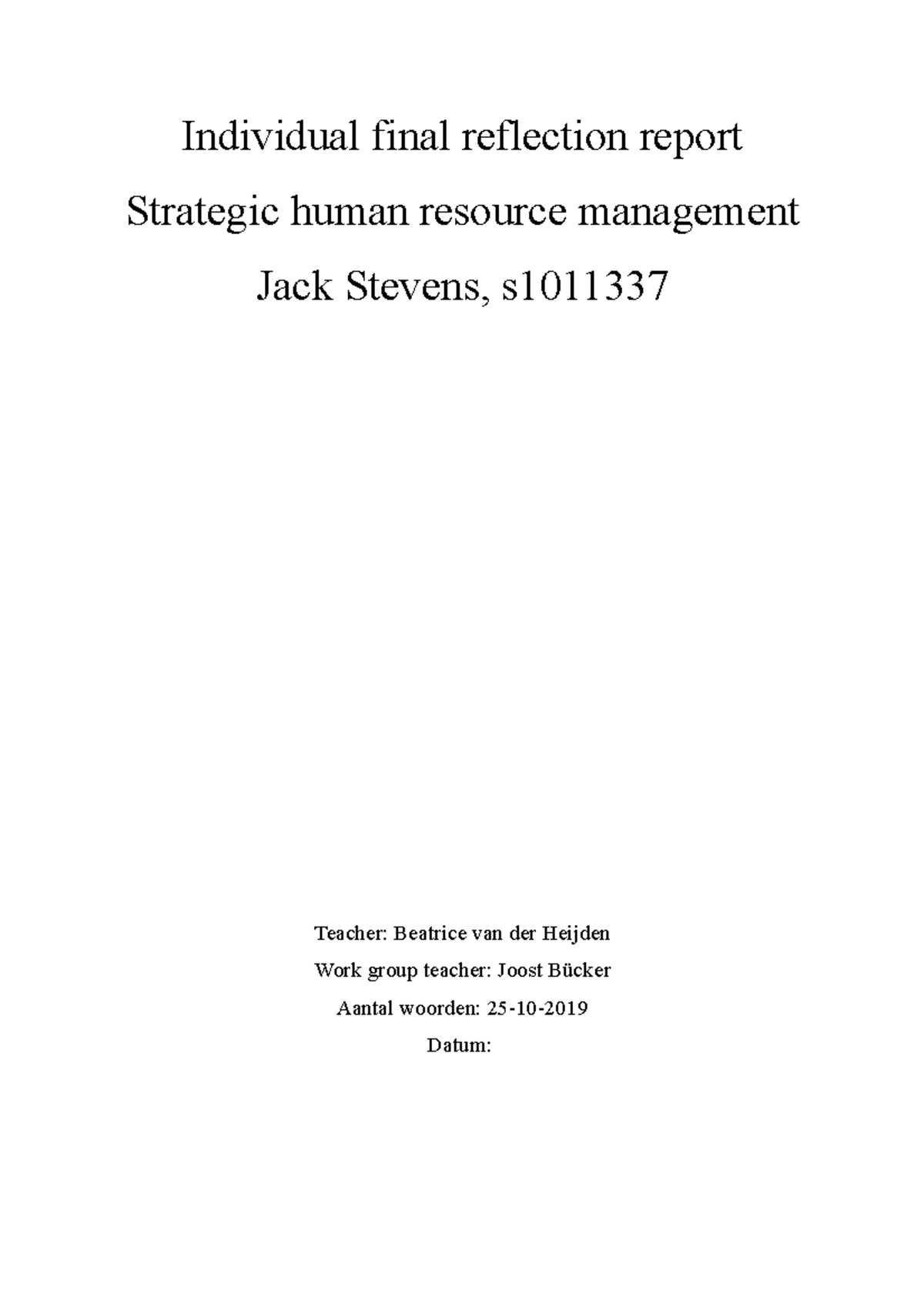 Individual final reflection report - Individual final reflection report ...