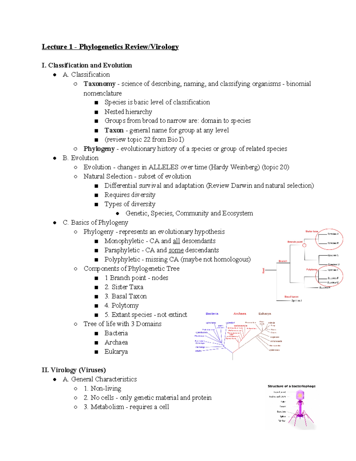 Bio 2 Midterm 1 Notes - Lecture 1 - Phylogenetics Review/Virology I ...