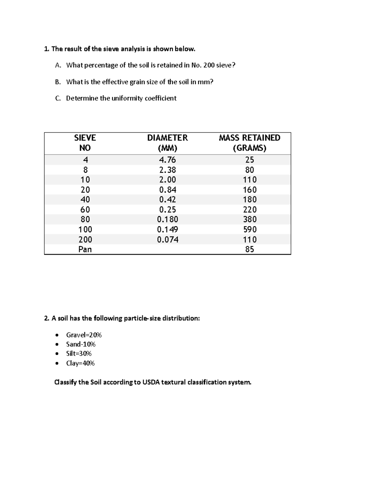 Sample Problems And Answer 1 The Result Of The Sieve Analysis Is Sample Problems And Answer 1 The Result Of The Sieve Analysis Is