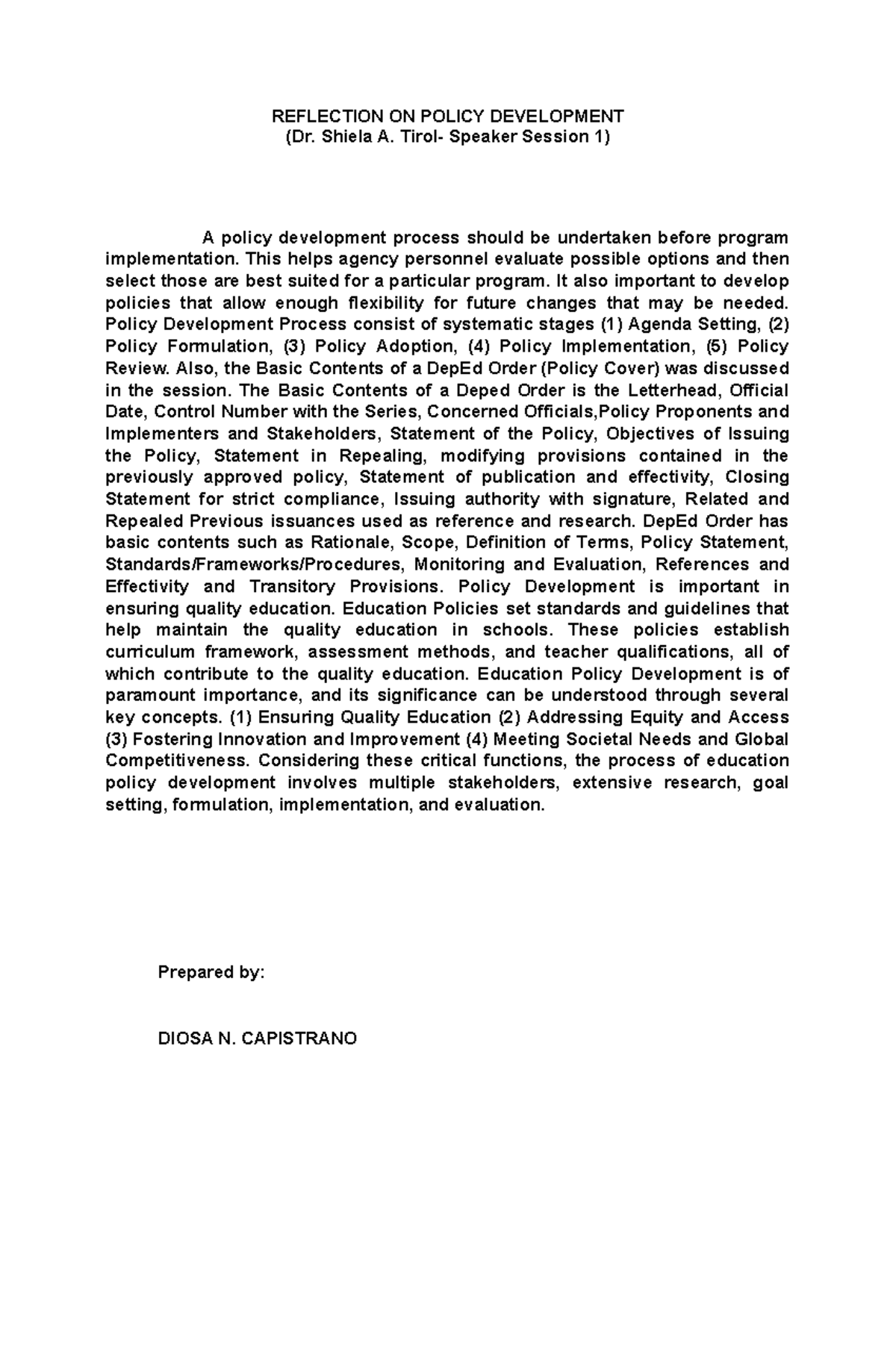 International Seminar Outputs - REFLECTION ON POLICY DEVELOPMENT (Dr ...