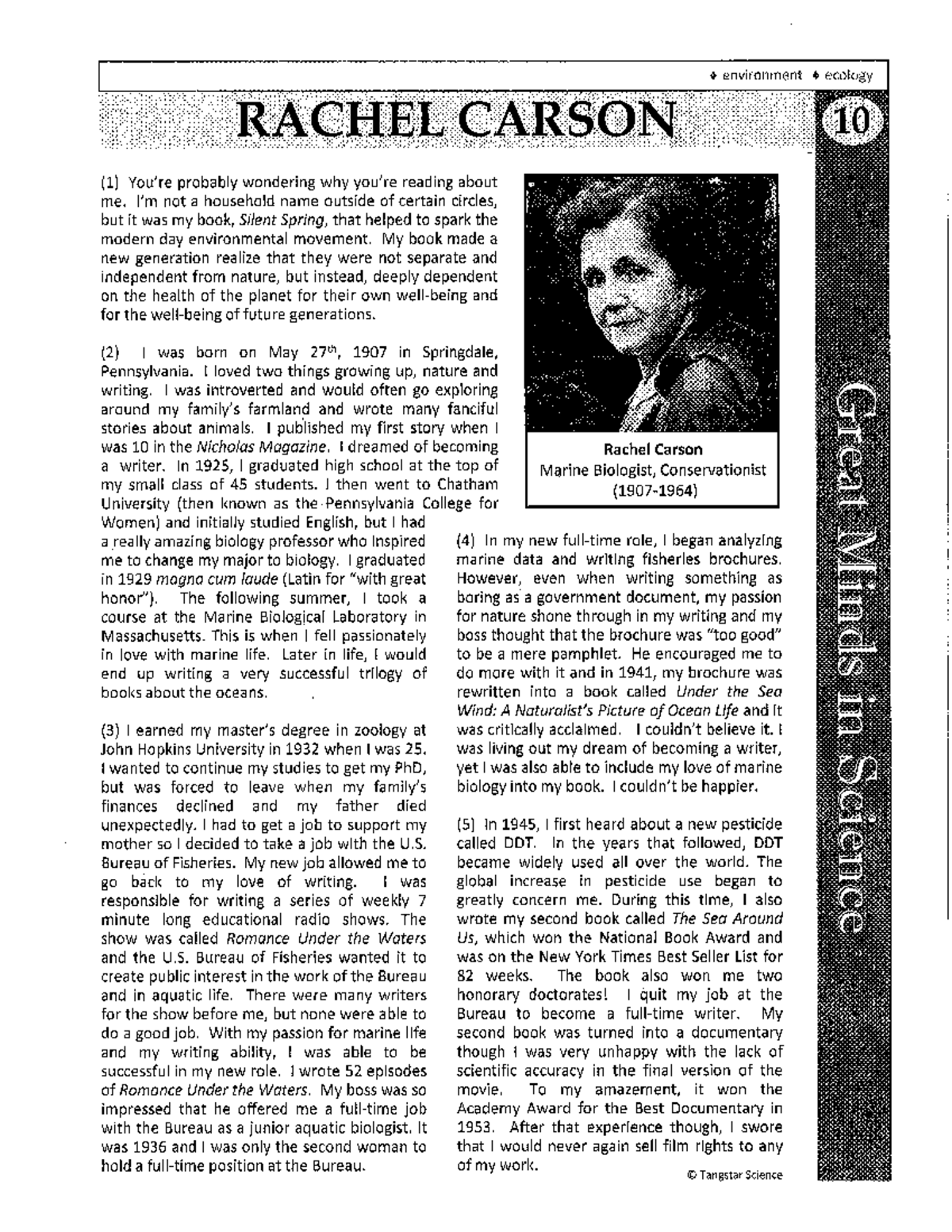 Great Minds in Science-Rachel Carson - ECON-319 - Studocu