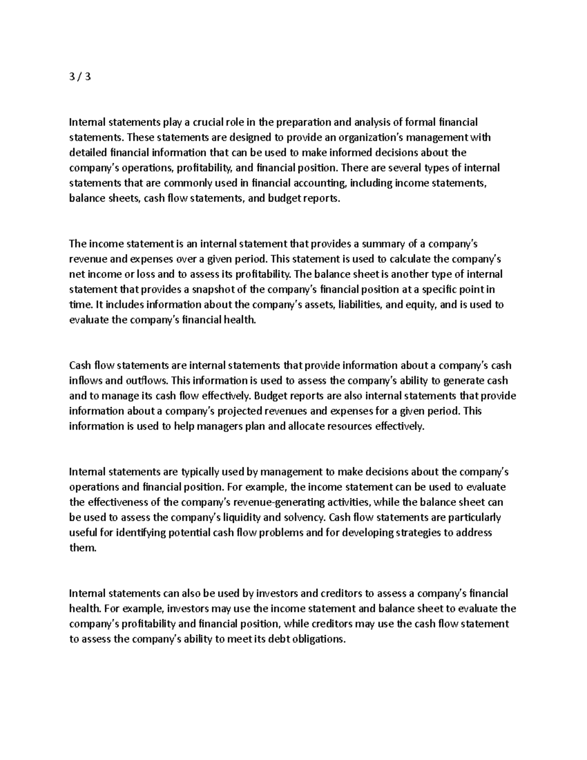 Explain the use of internal statements as they relate to formal ...