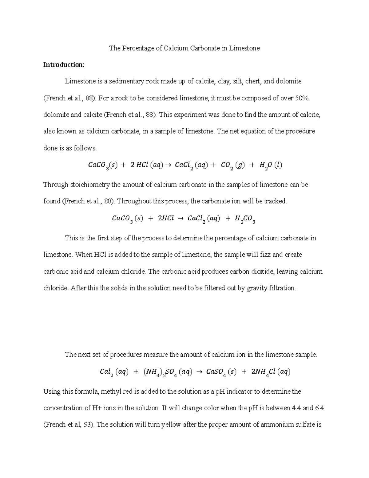 Lab 4 - Limestone - The Percentage of Calcium Carbonate in Limestone ...