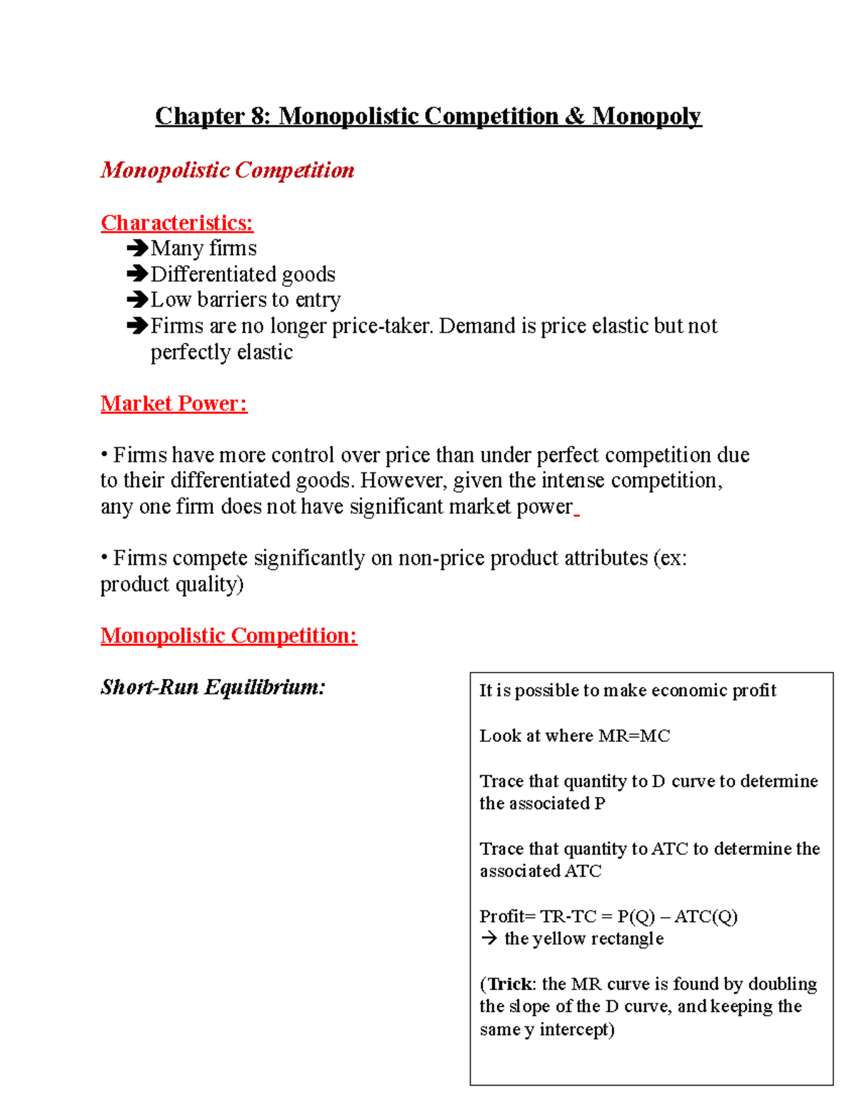 Chapter 8 - Lecture notes 8 - Chapter 8: Monopolistic Competition ...