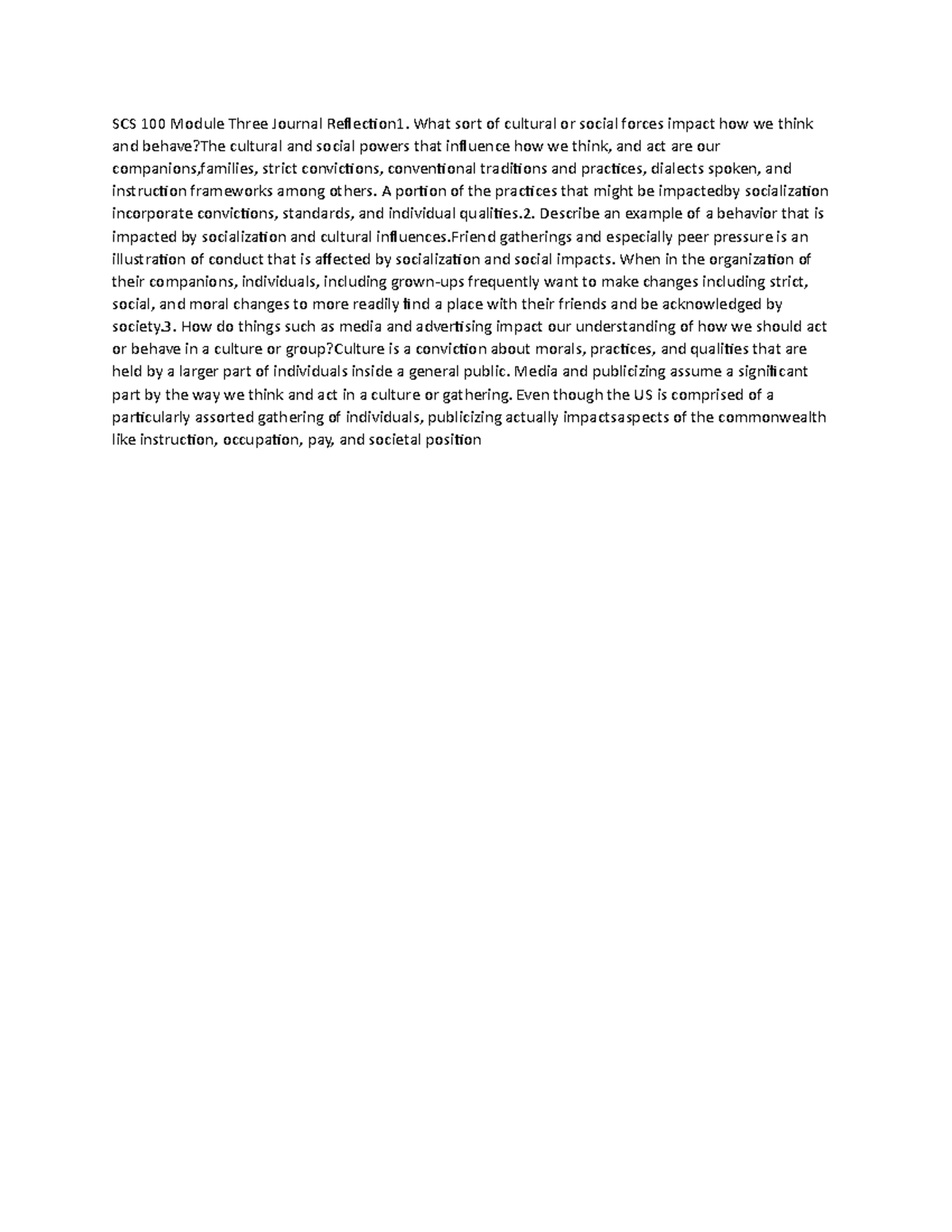 SCS 10nhu0 Module Three Journal Reflection - What sort of cultural or ...