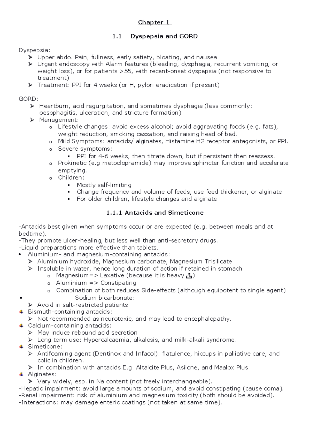 Chapter 1 - bnf - Chapter 1 1 Dyspepsia and GORD Dyspepsia: Upper abdo ...