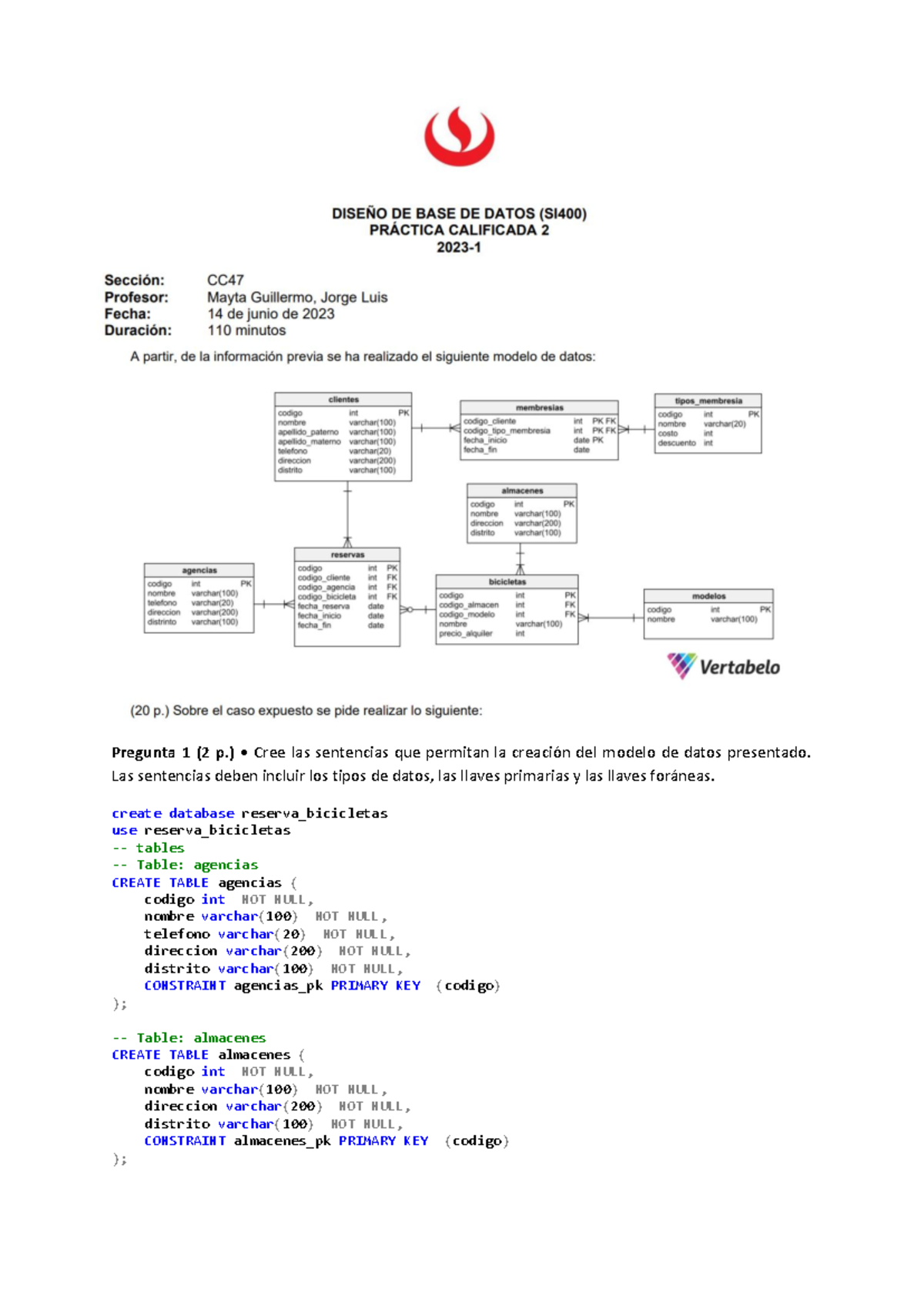 Upc-pre-si400-cc47-pc-2 solucion - Pregunta 1 (2 p.) • Cree las sentencias que permitan la ...