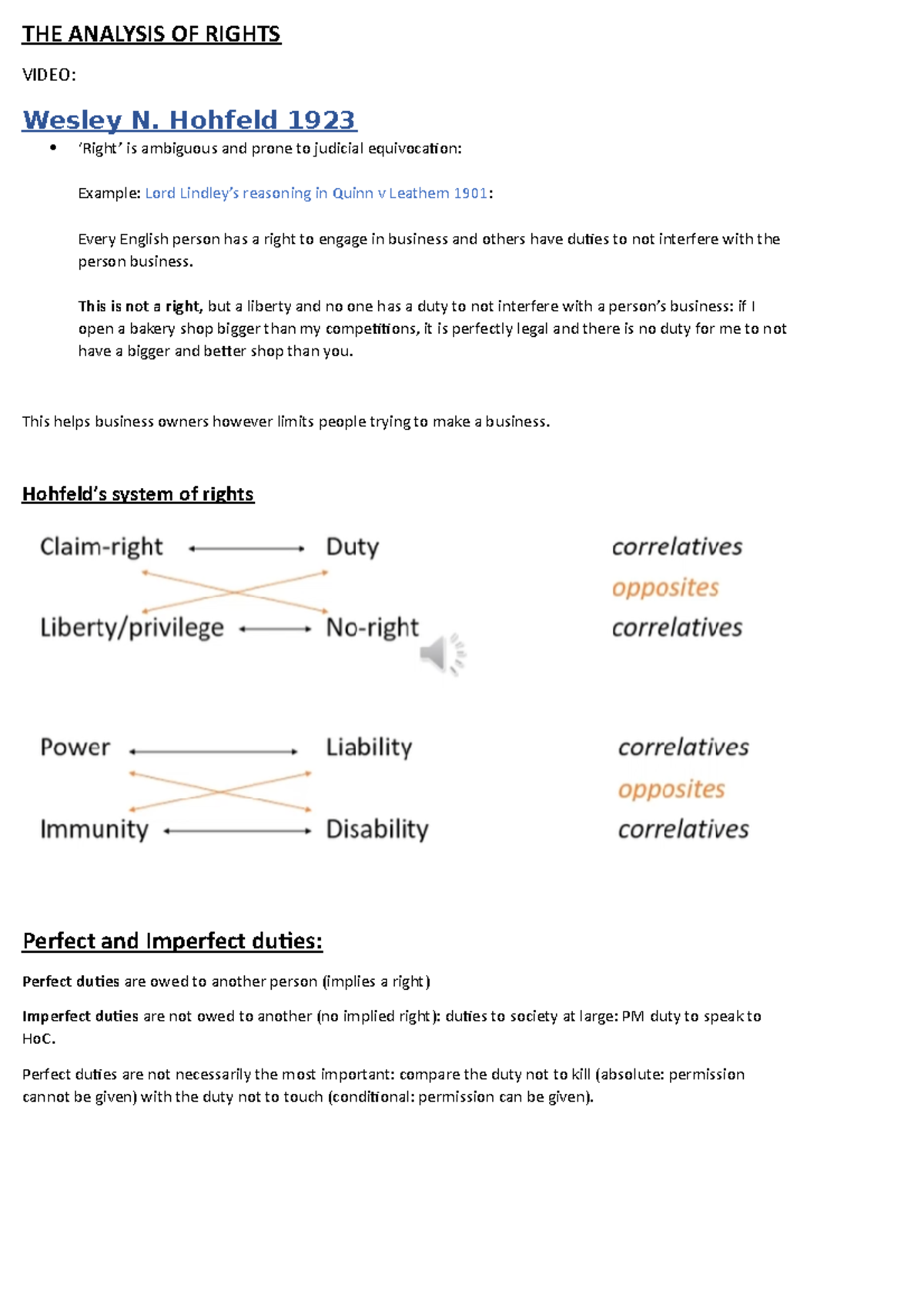 Hohfeld and his theory - THE ANALYSIS OF RIGHTS VIDEO: Wesley N ...